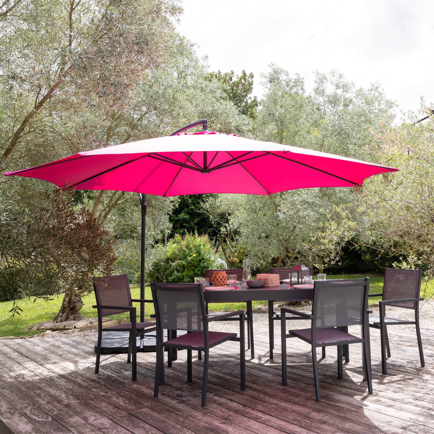 Kantelbare ronde parasol 3,50m fuchsia - Happy Garden