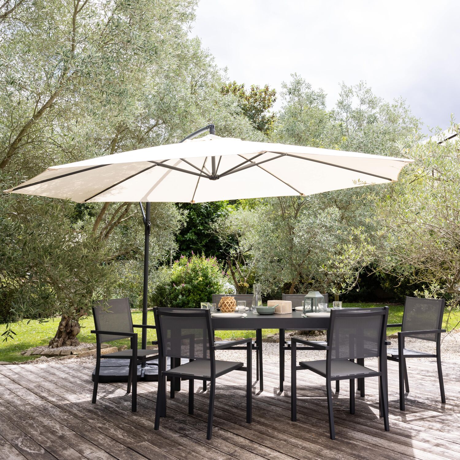 Parasol déporté inclinable rond 3.50m beige - Happy Garden