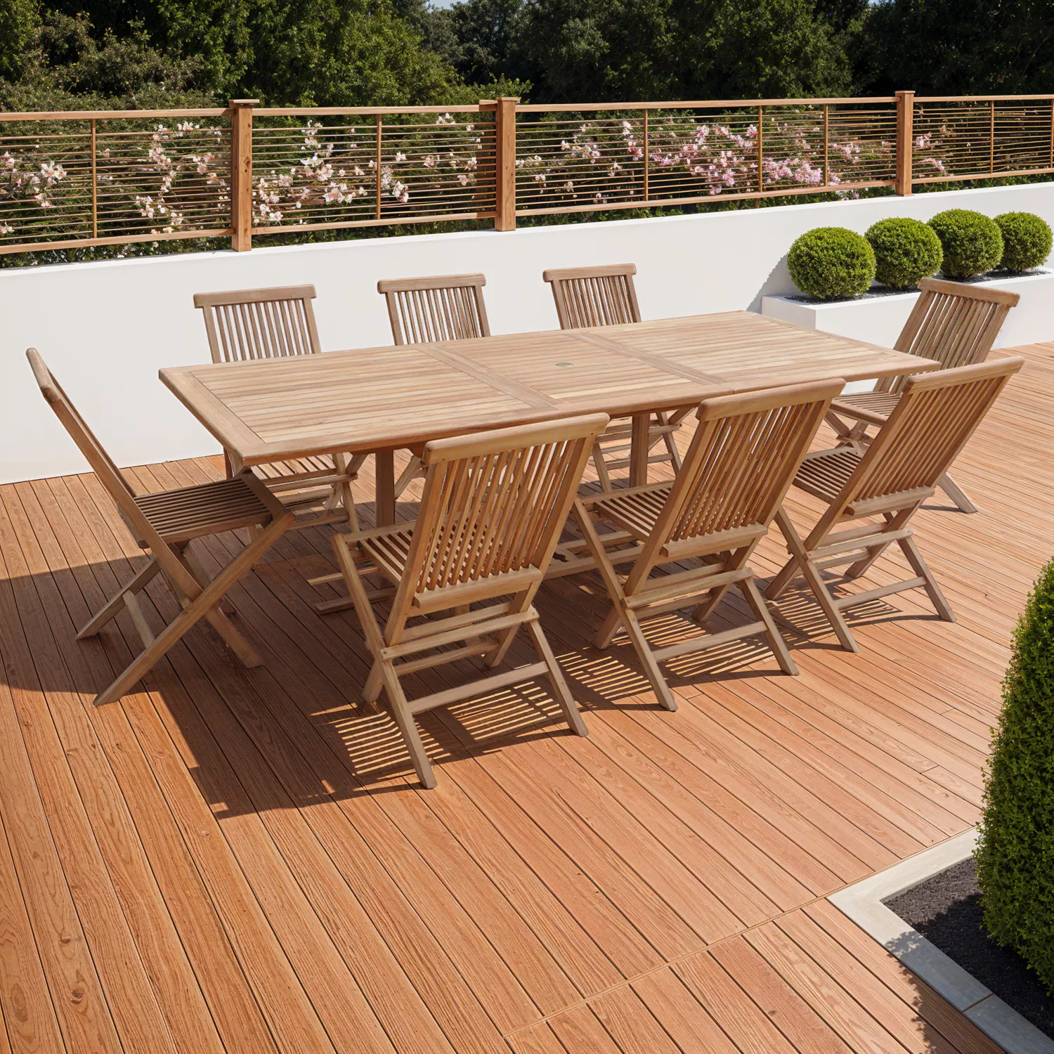 Salon de jardin extensible en teck 8 places, rectangulaire