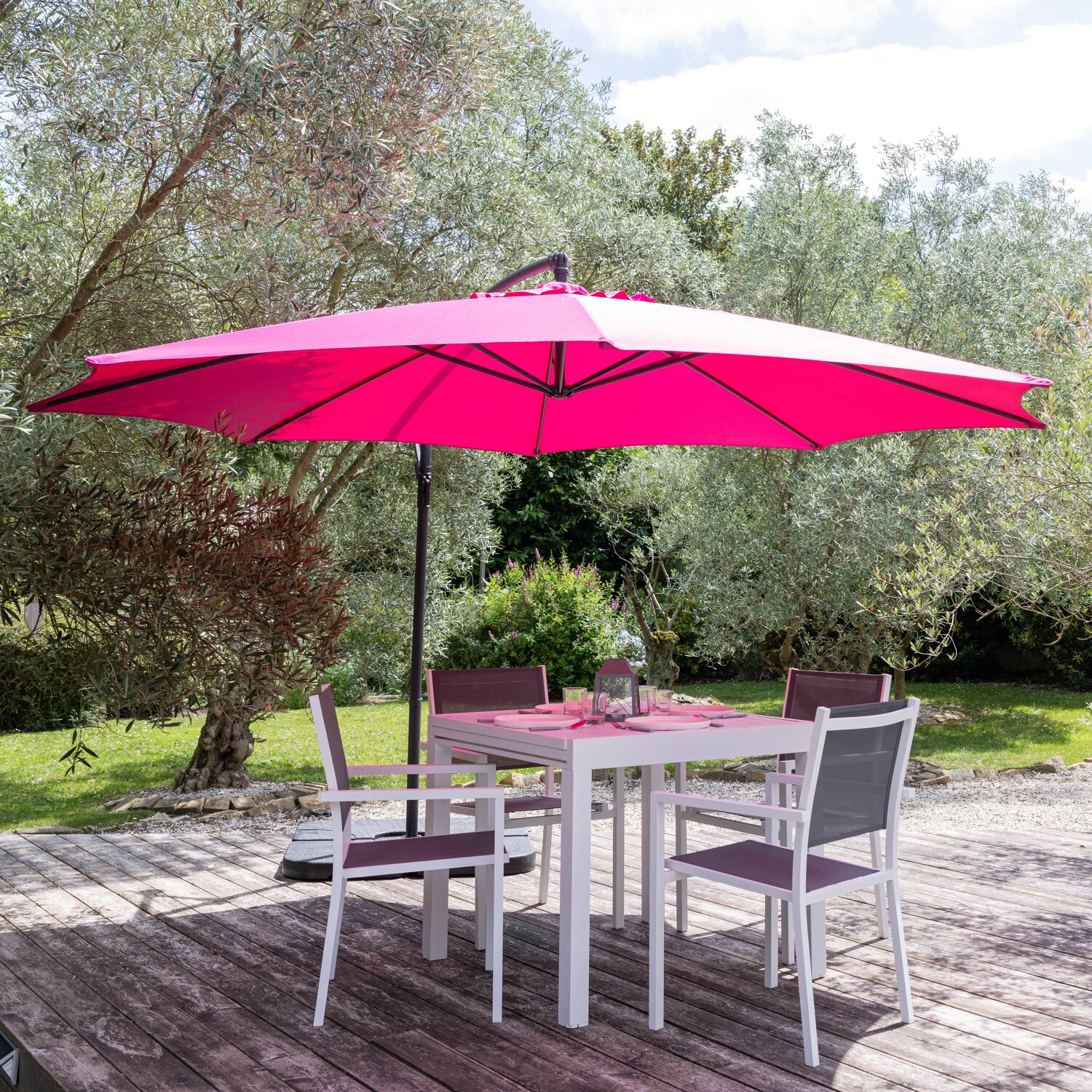 Ronde kantelbare parasol 3m Fuchsia - Happy Garden